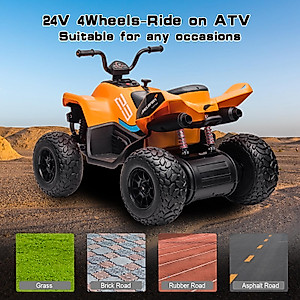 Luibas 2023 24V Ride on Car, Kids 4 Wheeler Battery Powered Electric ATV, 24V Ride on Toy for Big Kids, 4 Wheeler Quad Toy Car for Boys & Girls, Kids Electric Vehicle with Music, LED Lights, Yellow