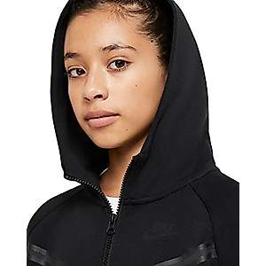 Nike Girl's NSW Tech Fleece Windrunner Full Zip Hoodie (Little Kids/Big Kids) Black/Black MD (10-12 Big Kid)
