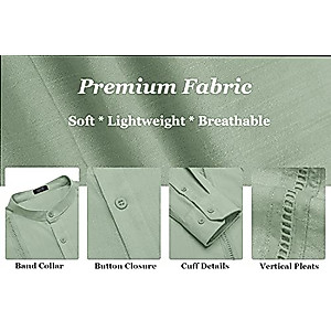 COOFANDY Men's Mandarin Collar Shirts Linen Casual Long Sleeve Button Down Shirt Summer Beach Wedding Shirt Mint Green