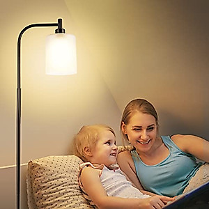 Industrial LED Floor Lamp with Hanging Frosted Glass Shade, Modern Standing Lamp with Smart Bulb, Remote Control, Dimmable, Tall Pole Lamp for Bedroom Living Room Office Farmhouse, Matte Black