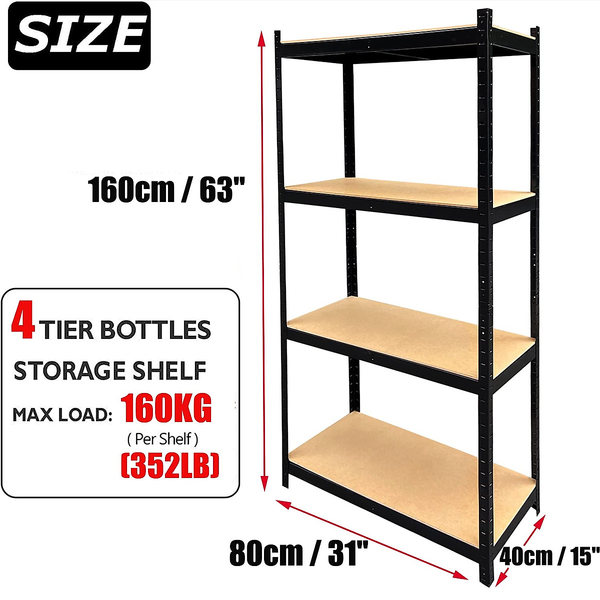 Autofather Shelving Unit and Storage Rack, 63" x 31" x 15" Garage Shelving Metal Frame 4-Tier Garage Storage Shelves for Home/Office/Dormitory/Garage/Kitchen/Bedroom