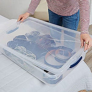 Rubbermaid Cleverstore 41 Quart Plastic Tote Container Bin with Latching Lid and Handles for Reusable, Stackable Home Office Storage, Clear (8 Pack)