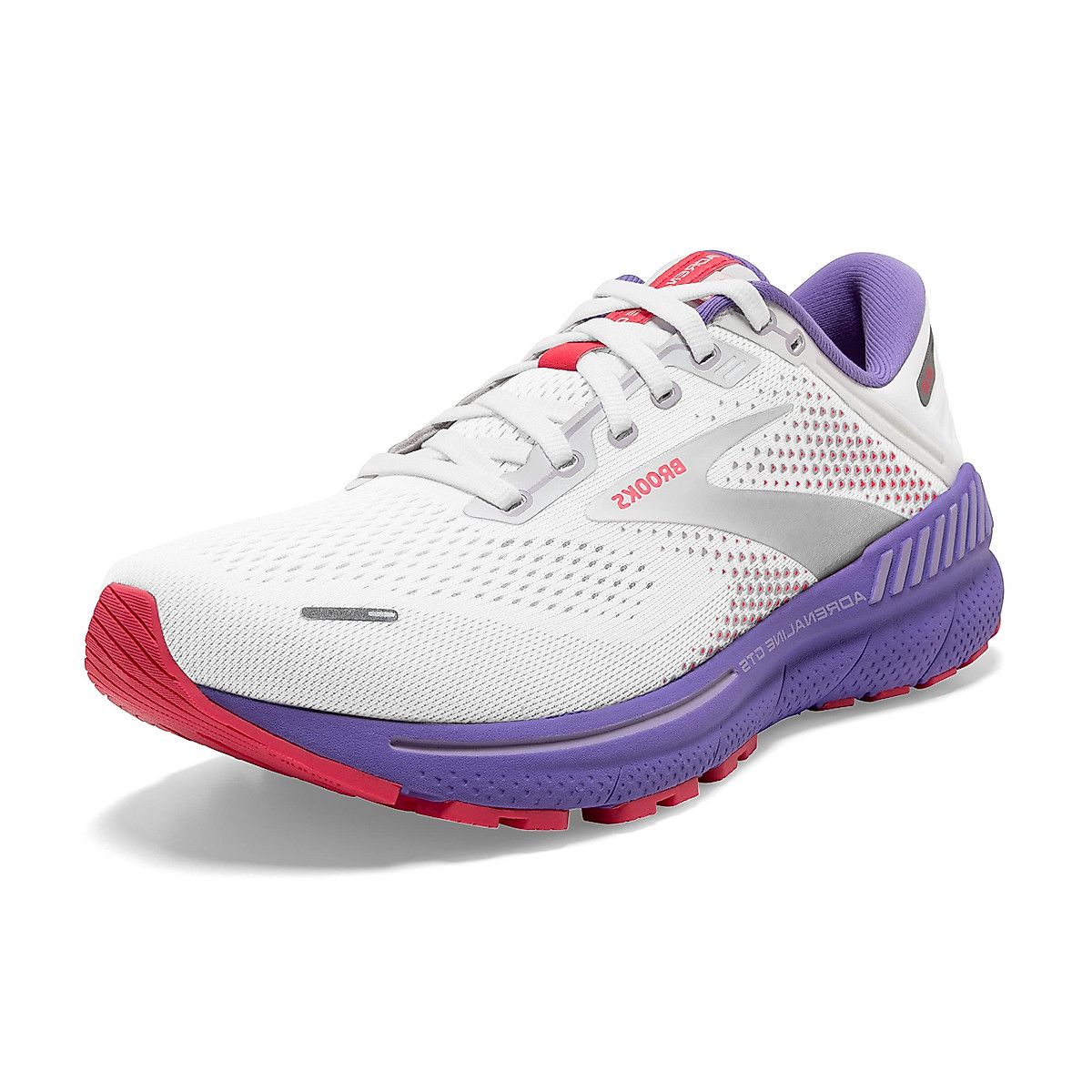 Brooks Women's Adrenaline GTS 22 Supportive Running Shoe - White/Coral/Purple - 8.5 Medium