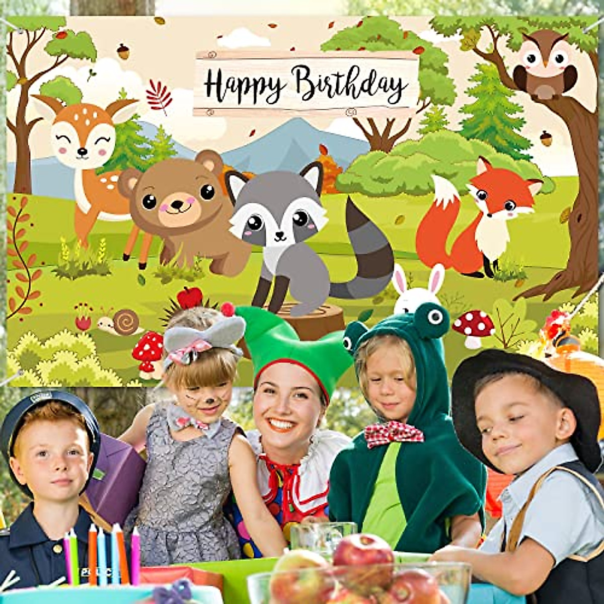 Woodland Party Supplies Woodland Birthday Backdrop Forest Friends Banner Background Woodland Forest Photo Booth Props for Baby Shower Boys Girls Birthday Fall Theme Party Decorations