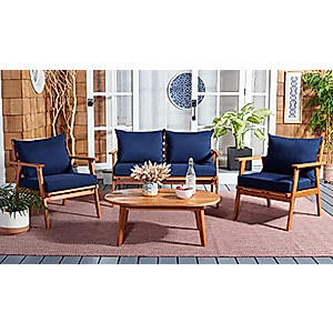 SAFAVIEH PAT7050A Collection Deacon Natural and Beige 4-Piece Outdoor Patio Set