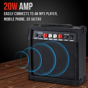 LyxPro Electric Guitar Amp 20 Watt Amplifier Built In Speaker Headphone Jack And Aux Input Includes Gain Bass Treble Volume And Grind - Black