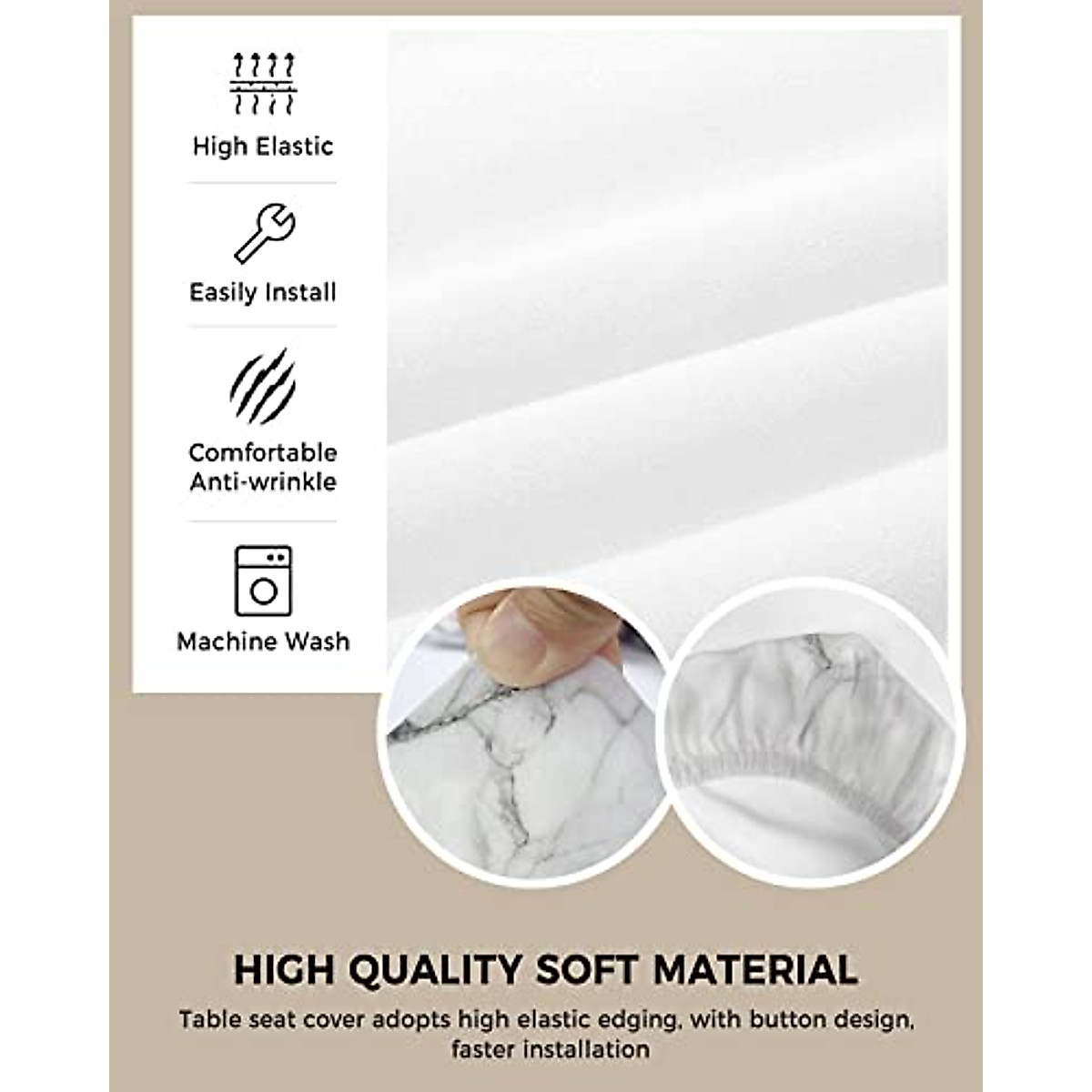 Chair Seat Cover, Marble Texture White Gray Dining Chair Slipcovers Strech Removable Chair Covers Protection for Wedding, Party, Banquets, 13.7"x 13.7" Set of 4