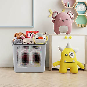 Esdiplot 4-Pack 35 L Plastic Laundry Basket, Laundry Hamper with Handle, Portable Plastic Hamper for Clothes Toys in the Dorm and Family, Gray