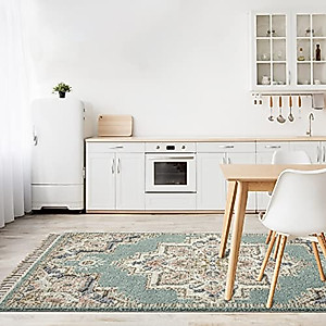 LUXE WEAVERS Southwestern Medallion Fringe Blue 8x10 Area Rug