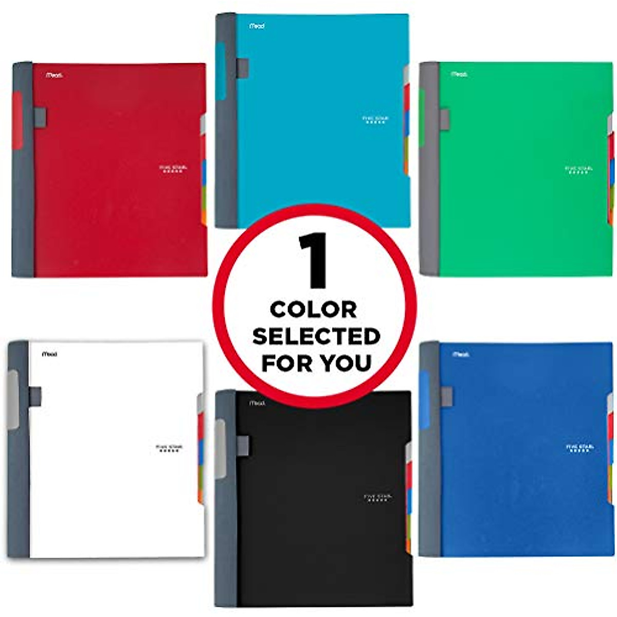 Five Star Advance Spiral Notebook, 5 Subject, College Ruled Paper, 200 Sheets, 11" x 8-1/2, Color Selected For You (06326)