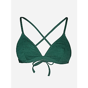 CUPSHE Bikini Top for Women Triangle Swimsuit Top V Neck Crisscross Self Tie Bathing Suit Zebra Texture M, Emerald Green