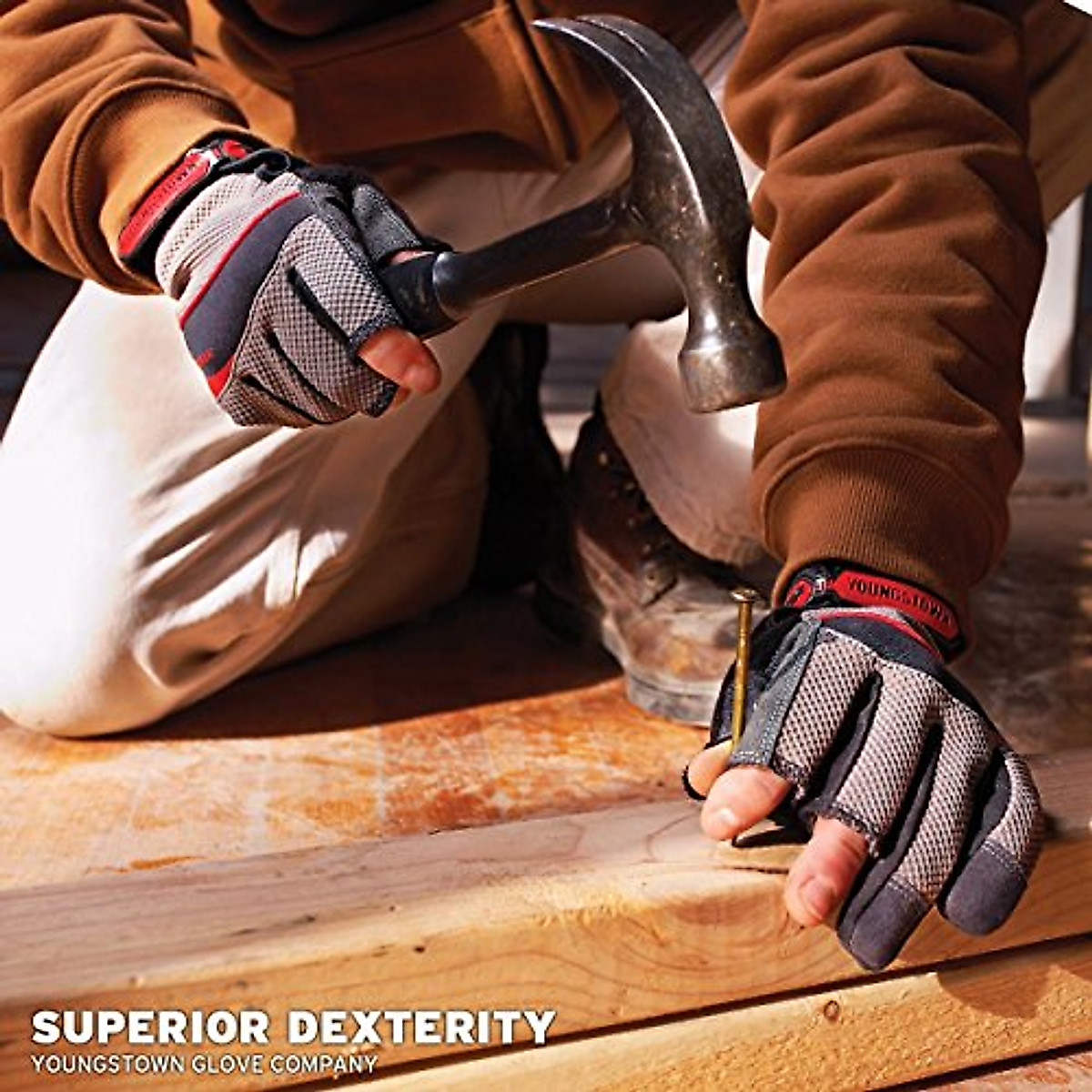 Youngstown Glove Carpenter Plus Fingerless Work Gloves For Men - Mechanic, Washable, Durable - Gray