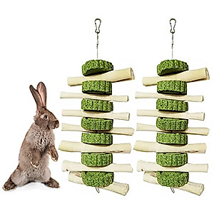 kathson Bunny Chew Toys for Teeth, Pet Snacks Molar Sweet Bamboo with Grass Cake for Hamster Chinchilla Guinea Pig Rabbit Rats(2 Packed)