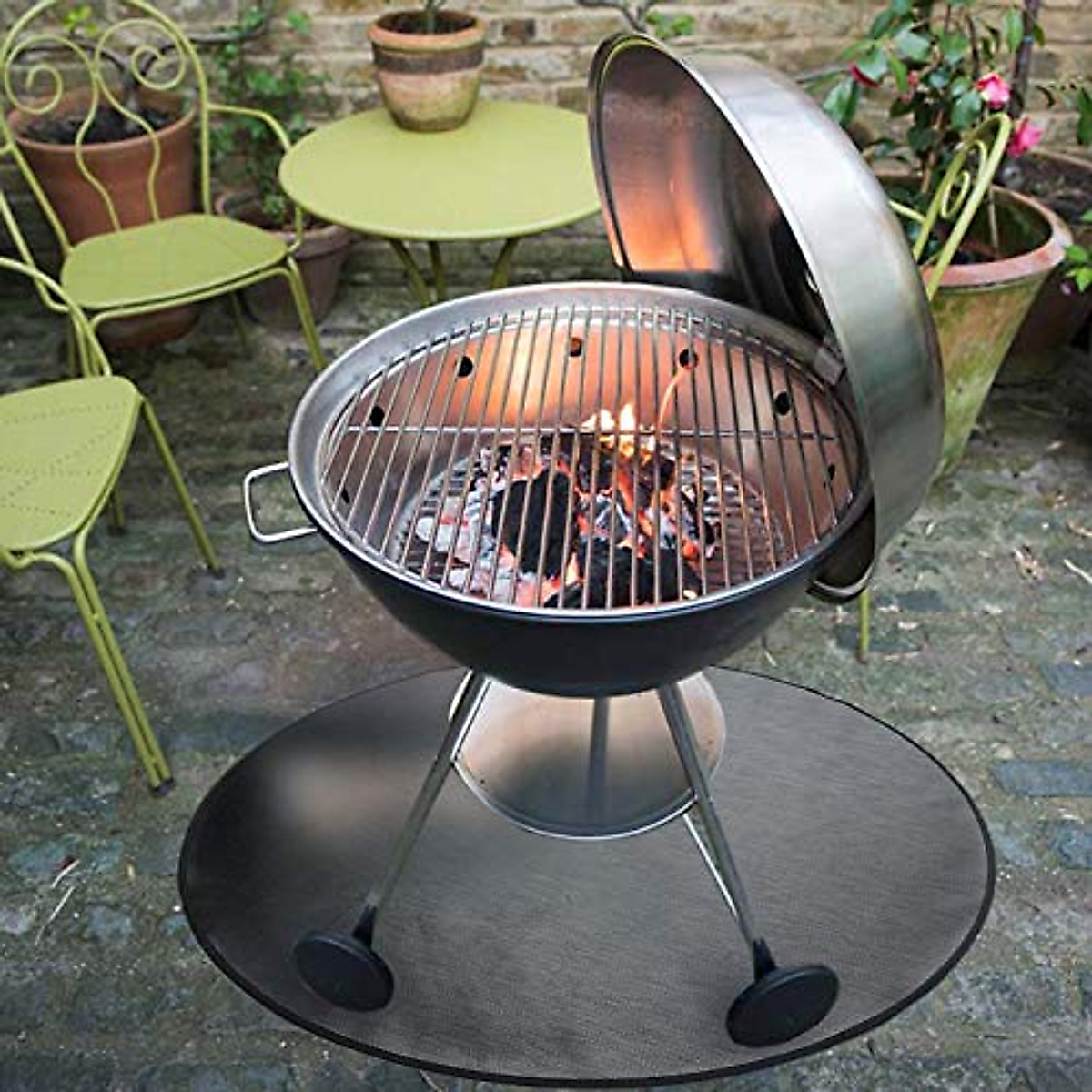 Round Ember Mat for Under Grill Fire Pit, Fire Pits Mat for Deck, Flame Retardant Heat Resistant BBQ Gas Grill Air Fryer Protective Mat for Patio Lawn Ground Outdoor Campsite Firepfoof Pad Black (36")