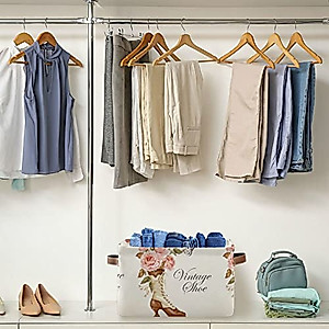 ALAZA Vintage Shoe Flower Rose Foldable Storage Box Storage Basket Organizer Bins with Handles for Shelf Closet Living Room Bedroom Home Office 2 Pack