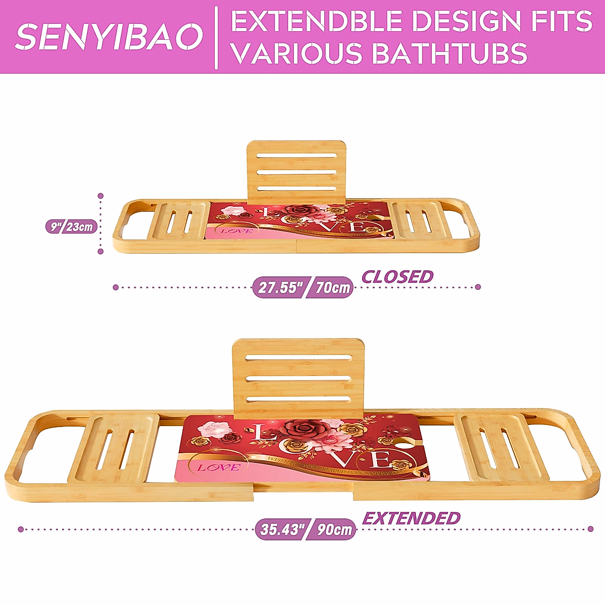 Premium Bathtub Tray Caddy - Expandable Bath Caddy Tray - Adjustable Bamboo Bath Caddy Tub Table - Unique House Warming Gifts New Home - Women Gifts Style