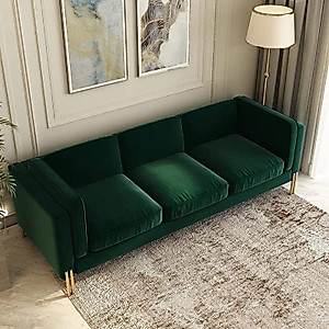 IQIAite 95'' Luxury Velvet Sofa Couch for 3 Person Fashion Couch with, Metal Legs Solid Wood Frame Chesterfield Sofa Couch for Living Room/Hotel (Velvet, New Green)