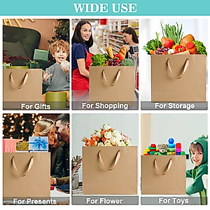 12 Pack Kraft Paper Bags, Large Gift Bags with Tissue Paper, Brown Paper Gift Bags with Ribbon Handles for Shopping, Small Business, Bridal Party, Wedding, Christmas and Holiday (12.5” x4.5” x11”)