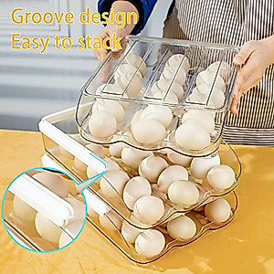Rubtlamp Clear Egg Holder for Refrigerator，Plastic Rolling Egg Storage Container for Fridge with Lid，3 Drawers Stackable Egg Fresh Storage Box，54 Capacity Egg Storage Bin for Kitchen