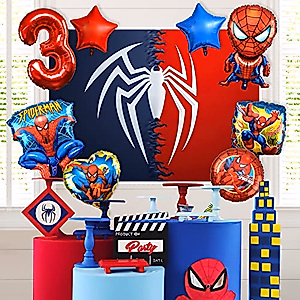 Spiderman Birthday Party Supplies,8PCS Spiderman Foil Balloons,Birthday Party Decorations for Children 3th Birthday Party (Red-3th)