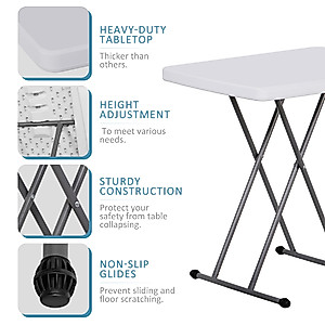SUPER DEAL 2.5 Foot Plastic Folding Table, Indoor Outdoor Portable Heavy Duty Adjustable Height Kitchen or Camping Barbecues Picnic Party Table, White