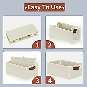 HNZIGE Fabric Small Baskets for Organizing, 6 PCS Storage Organizer Bins for Shelves, Small Bins for clothes with Handles, Shelf Closet Storage Bins for Organizer Home, Office(Cream,11.8 x 7.8 x 5.1)