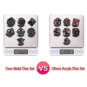 SIQUK Metal Polyhedral Dice Shiny Black Body and Dark Green Numbers Zinc Alloy Dice with Metal Case