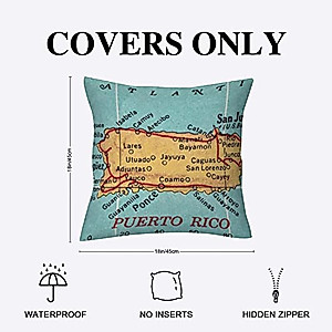 Puerto Rico Map Outdoor Throw Pillow Covers Waterproof 18x18in Nautical Map Accent Pillow Covers Farmhouse Outdoor Garden Decoration for Patio Tent Couch