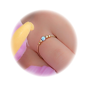 Gold-Filled Anxiety Fidget Ring With Blue Opal - One Size Anxiety Relief Ring With Beads - Fidget Spinner in 14K Gold - Meditation Fidget Ring - Unisex Ring Jewelry for Anxiety