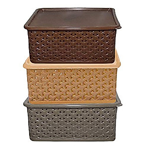 Kuber Industries Plastic 3 Pieces Small Size Multipurpose Solitaire Storage Basket with Lid (Multi) -CTLTC10899