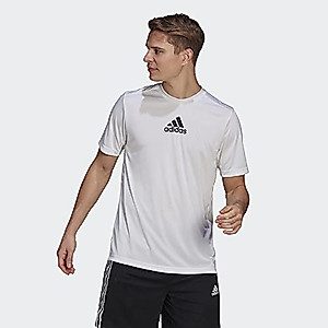 adidas Men's Primeblue Designed 2 Move 3-Stripes Tee, White/Black, XX-Large