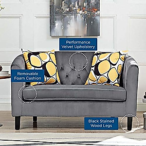 Modway Prospect Velvet Upholstered Contemporary Modern Loveseat In Gray