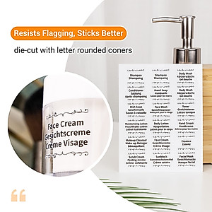 108 PCS Bathroom Labels Clear Preprinted Waterproof Travel Bottles Label Stickers for Organization and Storage Bathroom Dispenser Jars Bins Plastic Travel Bottles Containers