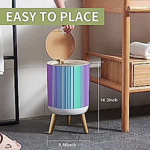 IBPNKFAZ89 Small Trash Can with Lid Holographic Iridescent Surface Wrinkled foil Abstract foil 80s Texture Garbage Bin Wood Waste Bin Press Cover Round Wastebasket for Bathroom Bedroom Office Kitchen