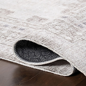 nuLOOM 8' x 10' SpinClean Machine Washable Stain-Resistant Area Rug Low Profile for Living Room, Bedroom, and Dining Room, Alexia Grey