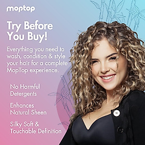 MopTop Trial Travel Sample Size Bundle, 2 each Bamboo Gentle Shampoo, Bamboo Daily Conditioner, Bamboo Essence Leave In Conditioner and Citrus Kumquat Curly Hair Custard Styler, 0.5oz sample packets