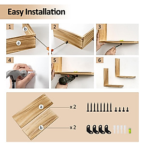 Afuly Small Wall Shelves for Bedroom Living Room, Wood Floating Shelf for Wall, Decorative Shelf Set of 2 for Book Plant Display Organizer, Natural Brown Modern Home Decor, Solid Wood 12 Inch