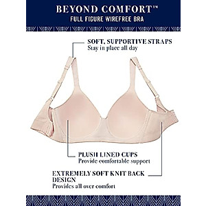 Vanity Fair Women's Beyond Comfort Full Figure Wireless Bra, Seamless Back, Lightly Lined Cups up to DD, Black, 44C