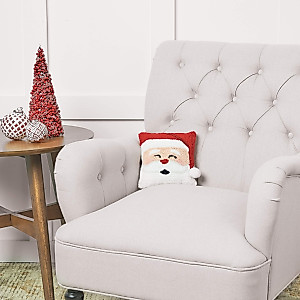 C&F Home 8" X 8" Happy Santa Hooked Pillow Petite Xmas Christmas Winter Decor Decoration Throw Pillow for Couch Chair Living Room Bedroom 8 x 8 Red