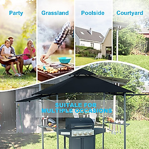 5x8 Outdoor Grill Gazebo BBQ Canopy, Double Tier BBQ Gazebo Grill Tent with Dual Side Retractable Awning, Shelves and Air Vent, BBQ Cabana Tent Canopy Shelter for Patio Party Backyard Picnic(Black)