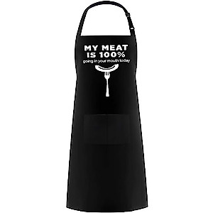 Hyzrz Funny Aprons for Men, Women - My Meat is 100% - Gifts for Fathers Day, Mothers Day, Birthday - Cooking Grilling BBQ Chef Apron (Black)