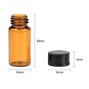 USRommaner 50 Pack,5ml (1/6 oz) Amber Glass Essential Oil Bottle with Screw Caps,Empty Refillable Travel Glass Liquid Sample Vial Preservation Storage Vials Test Container-FREE Funnel&Dropper