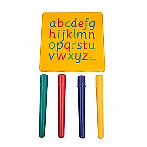 Table and Chair Set, Toddler Alphabetic Learning Activity Desk, Multicolor Children Letter Table Chair Set, Yellow & Red