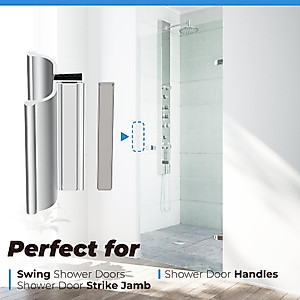 Shower Door Magnet 3" Chrome Frameless Shower Door Handle with Metal Strike and Magnet for 1/8" 5/32" 3/16" and 1/4" Thick Swing Glass Shower Doors, Shower Door Handle, Shower Door Strike Jamb