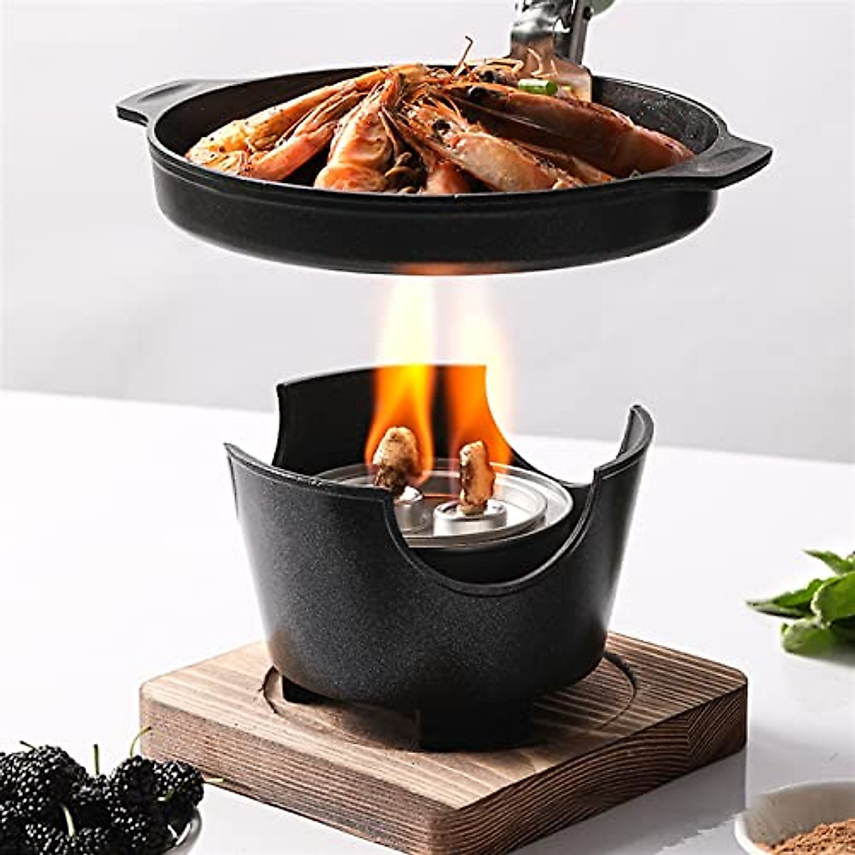 GEEKLLS Charcoal grills Mini Barbecue Oven Grill One Person Cooking Home Wooden Frame Alcohol Stove BBQ Outdoor Garden Party Roasting Meat Tool