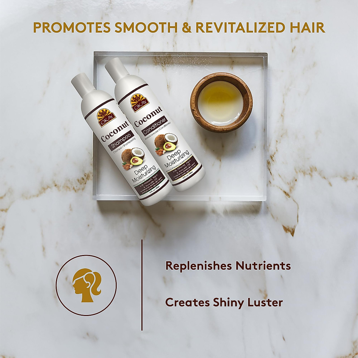 OKAY-Shampoo and Conditioner Coconut Hair Care Set Deep Moisturizing- Set Of 2 X 12 Oz