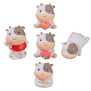 Happyyami 5pcs Mini Cute Cow Ornament Chinese Zodiac Figurines ox Statue Bonsai Ornament Lucky ox Lucky Cow Figure Cow Cake Figure Cow Figure Figurine Cow Statues Animal Resin Blush Embossed