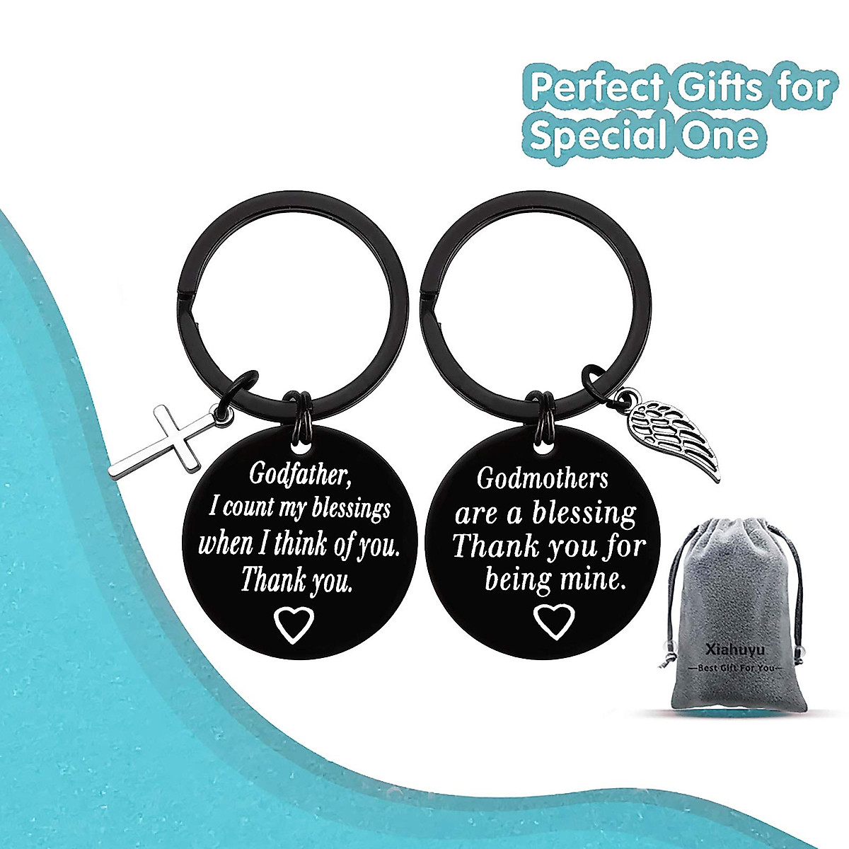 Xiahuyu Godparents Gifts from Godchild Godmother Gifts Godfather Keychain Christening Gifts for Godmother Godfather First Communion Gift Baptism Gifts for Godparent