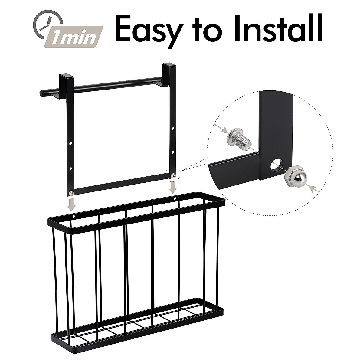 KES Cabinet Door Organizer with Towel Bar, Kitchen Cabinet Organizer with Towel Holder Cutting Board Organizer for Kitchen, Over The Cabinet Door Organize with Towel Rack Matte Black, KUR520-BK