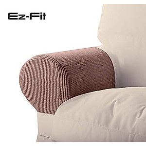 2 Pc Anti-Slip Spandex Stretch Fabric Sofa Armrest Cover Set Recliner,Armchair,Couch Armrest Protector for Upholstered Furniture Fitted Jacquard Design Material |Strapless with Free PINS (Rose Dawn)